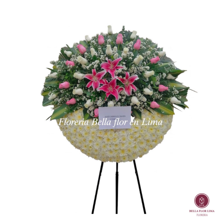Corona funebre Eline rosa – Florería Bella Flor